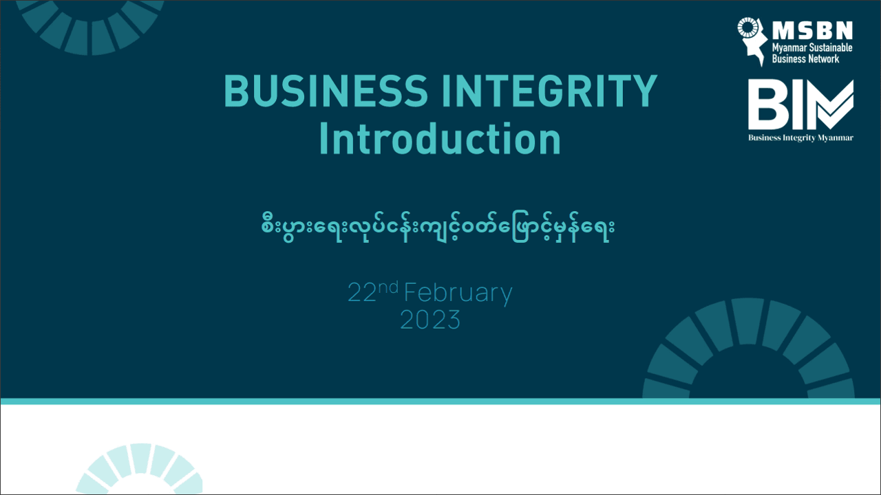 Training - Business Integrity Myanmar